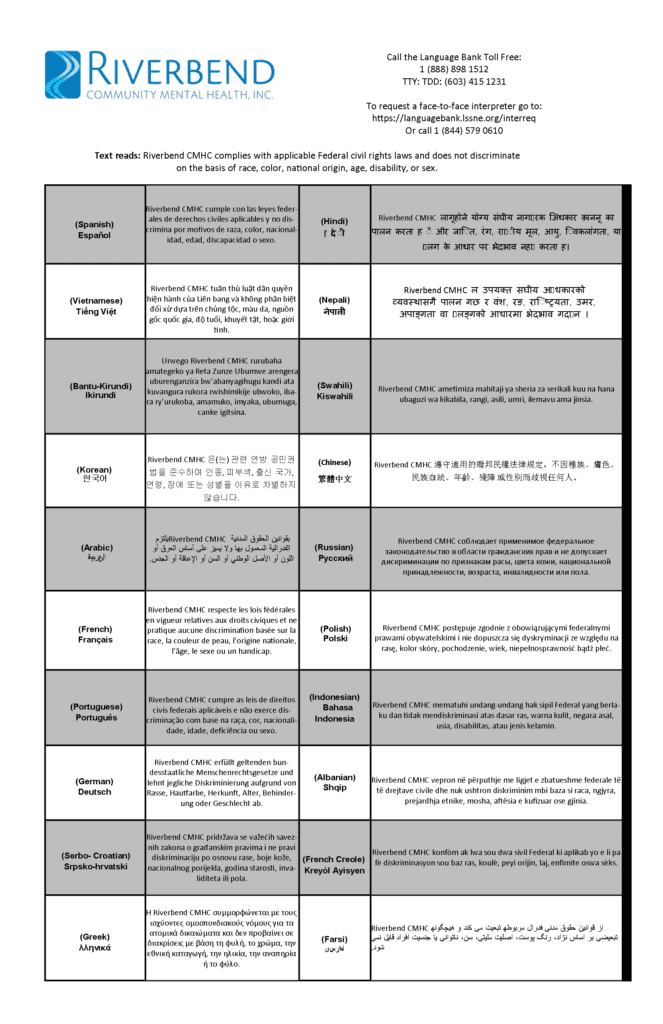 Nondiscrimination Policy - Riverbend Community Mental Health